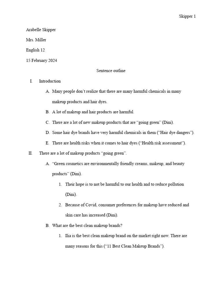 Sentence Outline | PDF | Cosmetics