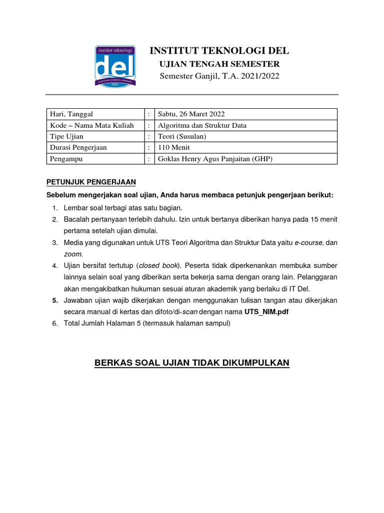 ALSRUDAT - UTS - 2022 - TEORI (Susulan) | PDF