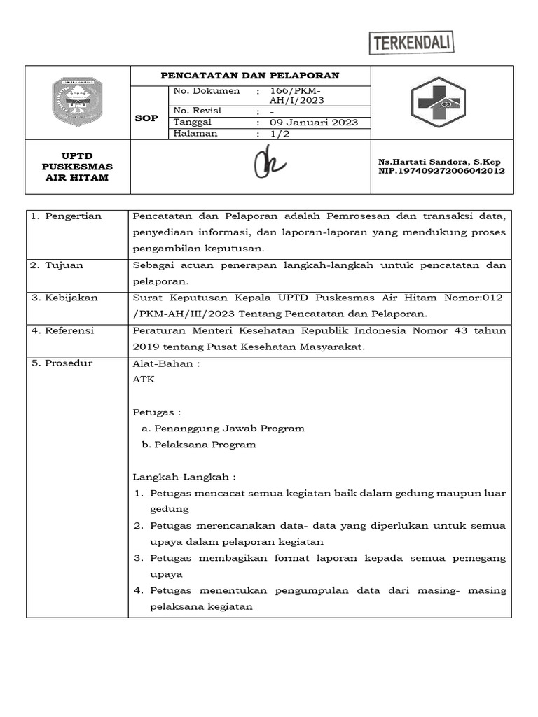 Sop Pencatatan Dan Pelaporan | PDF