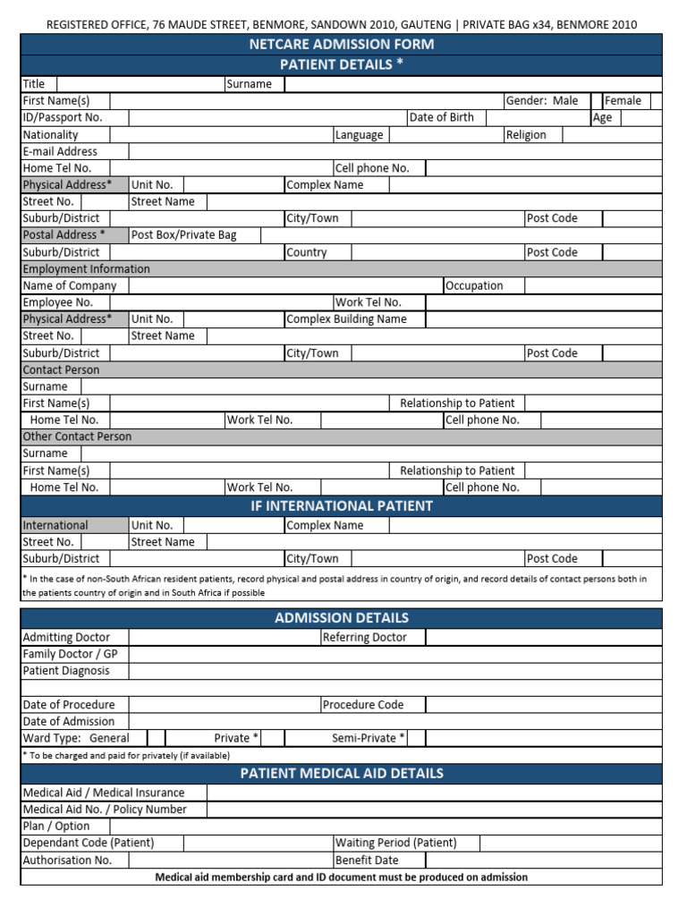 Netcare Admission Form | Download Free PDF | Credit Card | Payments