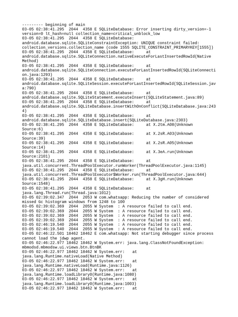 SQLite Constraint Error Log Analysis | PDF | Java (Programming Language ...