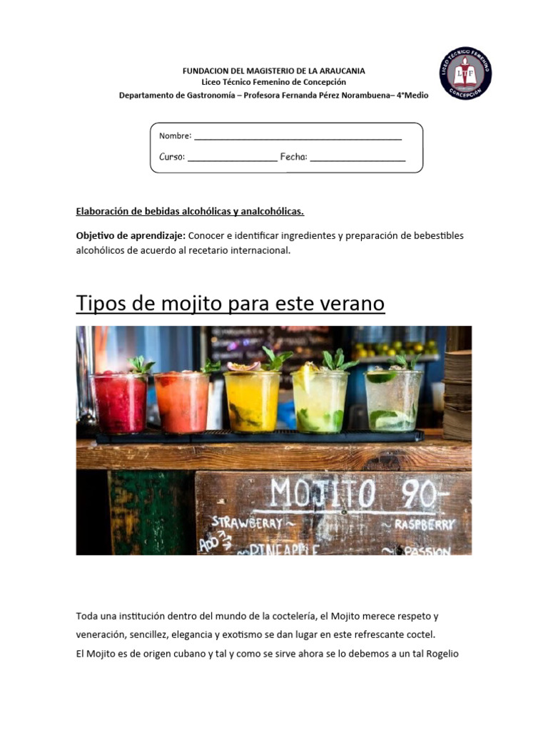Guia de Bebidas Alcoholicas Preparacion de Mojitos | PDF | Bebidas alcohólicas | Bebida
