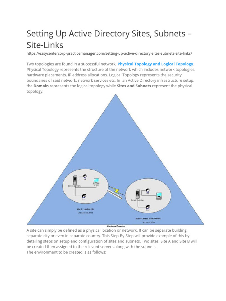 Week 4i Info Setting Up Active Directory Sites Pdf Active Directory Computer Network 
