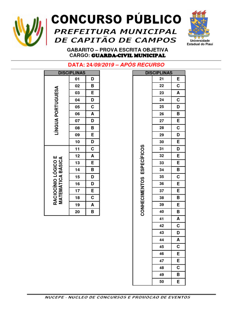 Nucepe 2019 Prefeitura de Capitao de Campos Pi Guarda Civil Municipal ... Nucepe 2019 Prefeitura de Capitao de Campos Pi Guarda Civil Municipal ...