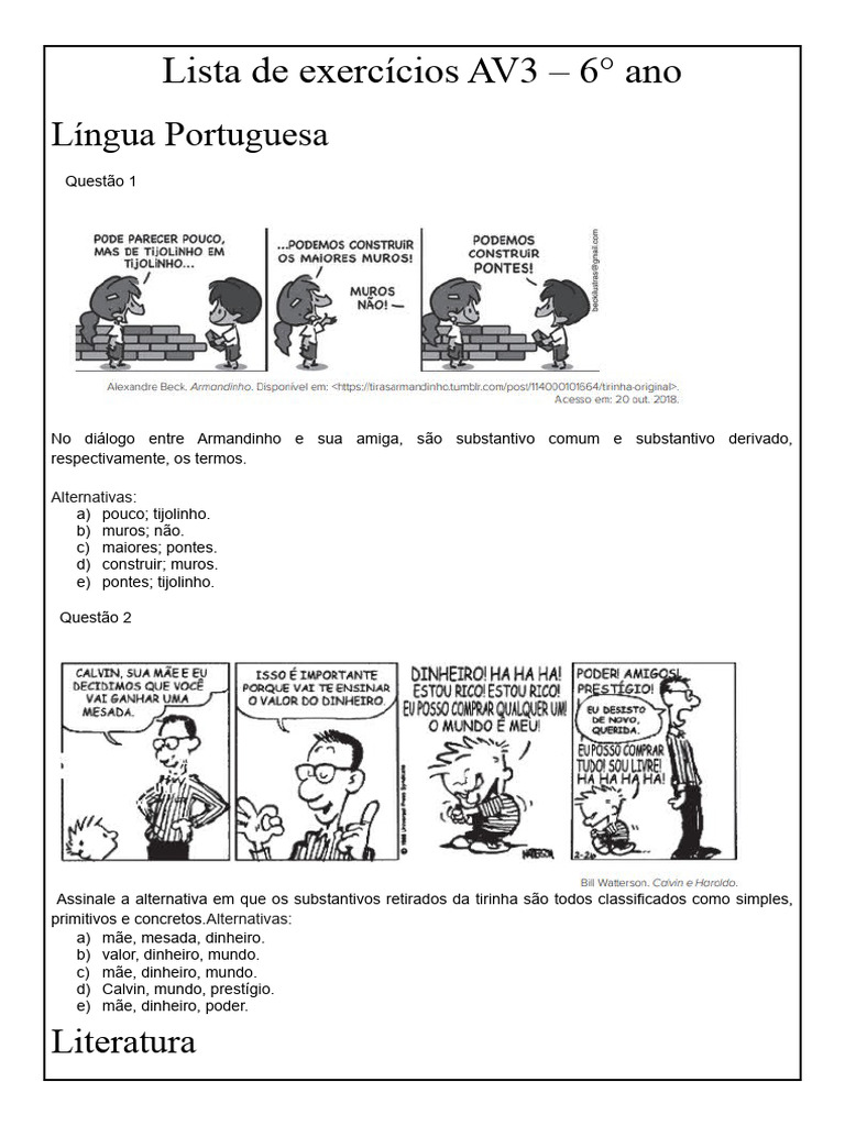 Lista de Exercícios AV3 6° Ano | PDF | Via Láctea | Sistema Solar
