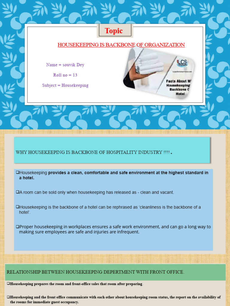Housekeeping Is Backbone of Organization | PDF | Housekeeping | Foodservice