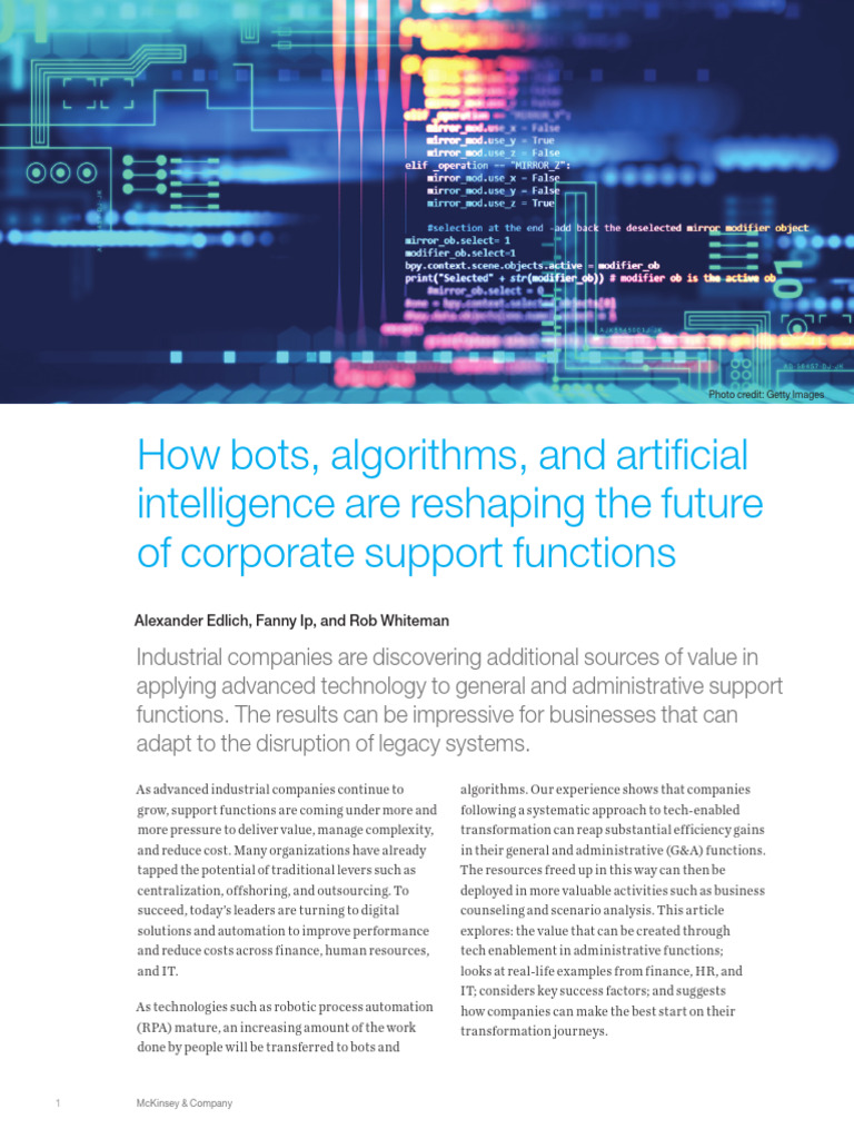 How Bots Algorithms and Artificial Intelligence Are Reshaping Future of Corporate Support ...