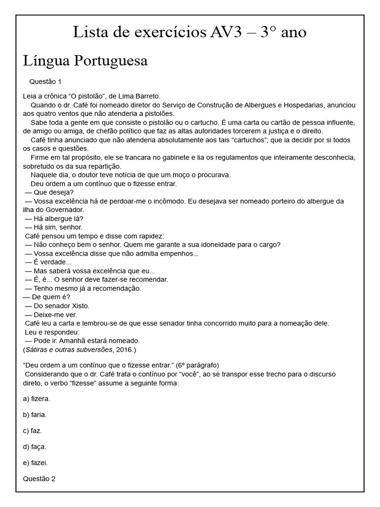 Lista de Exercícios AV1 | PDF | Músculo | Science