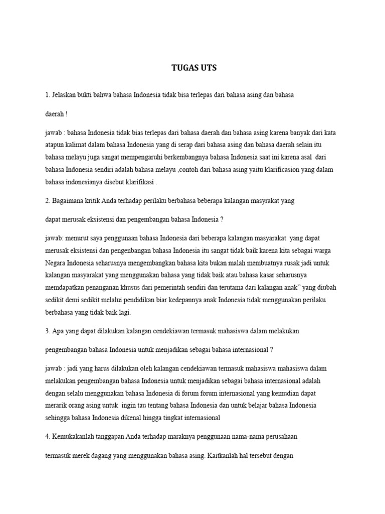 Tugas Uts Bahasa Indonesia | PDF