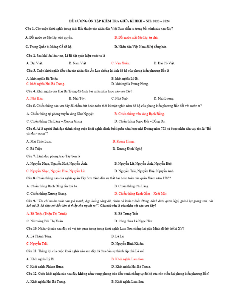 Đề Cương Giữa Hkii - k11 | PDF