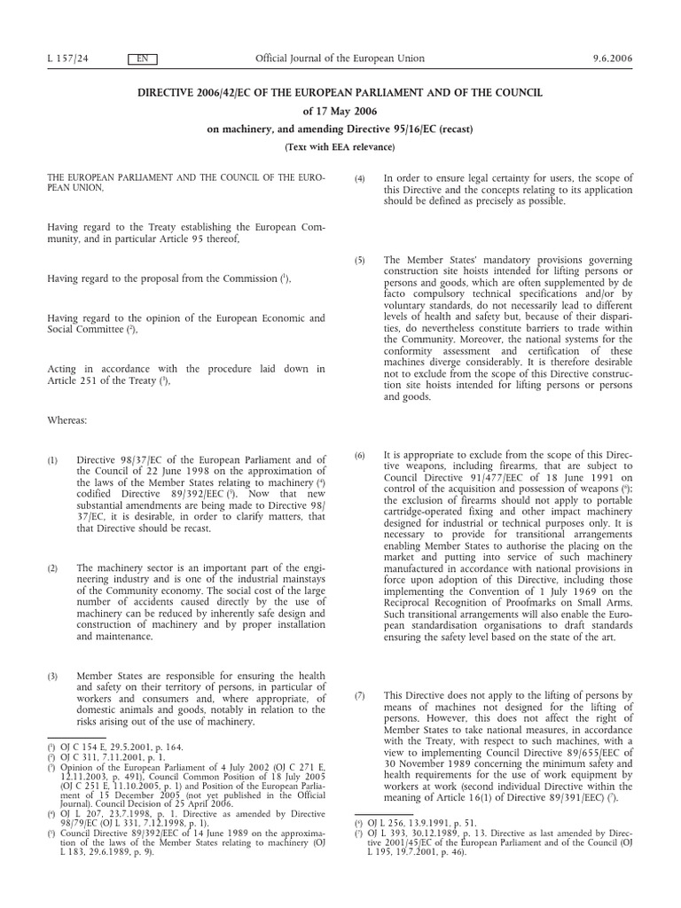 EU Machinery Directive 2006/42/EC | PDF