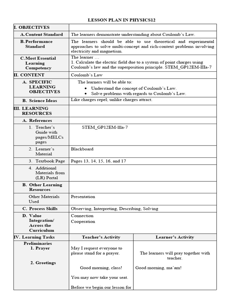 STEM 12 PHYSICS LP - Conservation of Charges | PDF | Learning | Teachers
