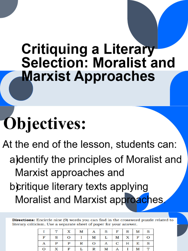 Critiquing Literature: Moralist & Marxist Approaches | PDF | Morality ...