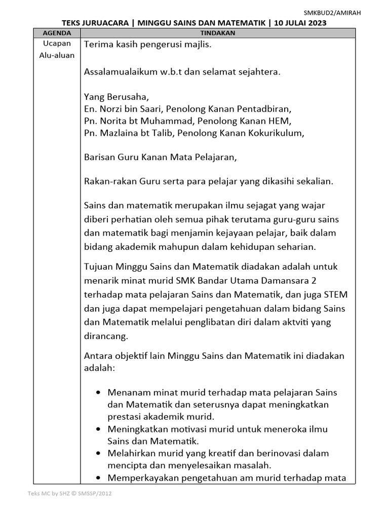 Teks Ucapan Minggu Sains Matematik | PDF