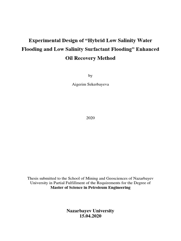 Experimental Design of "Hybrid Low Salinity Water Flooding and Low ...