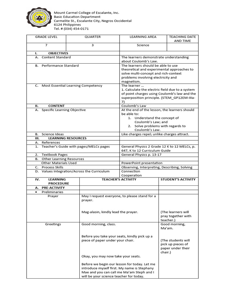 Lesson Plan Coulombs | PDF | Waves | Electromagnetic Radiation