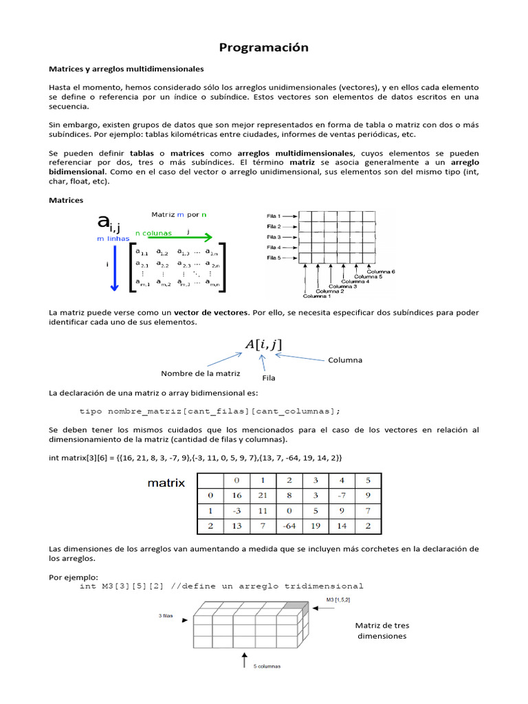 Matrices Multidimensionales en C | PDF | Programación de computadoras | Datos de computadora