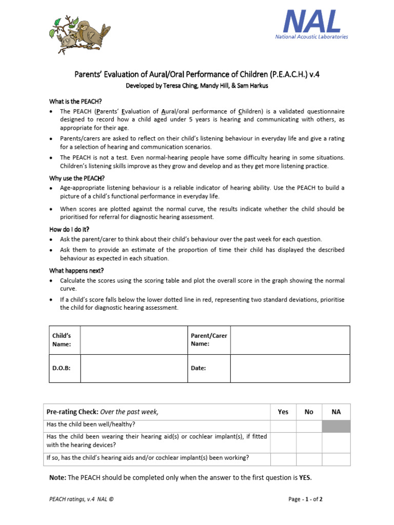 Parents Evaluation of Aural Performance of Children (PEACH) v.4 | PDF ...