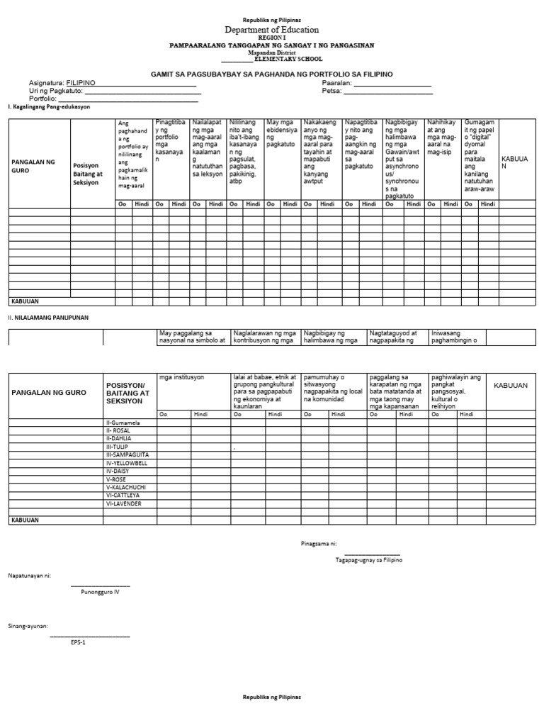 Portfolio Sa Filipino | PDF
