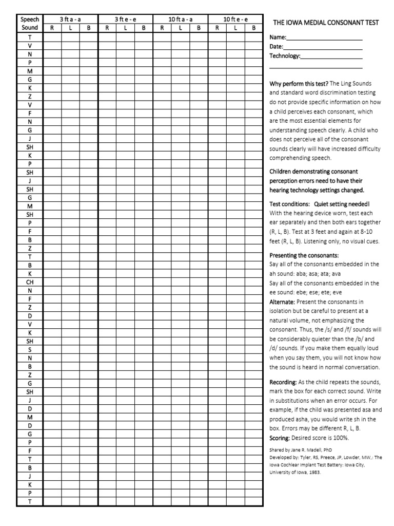 Iowa Medial Consonant Test | PDF | Sound | Speech