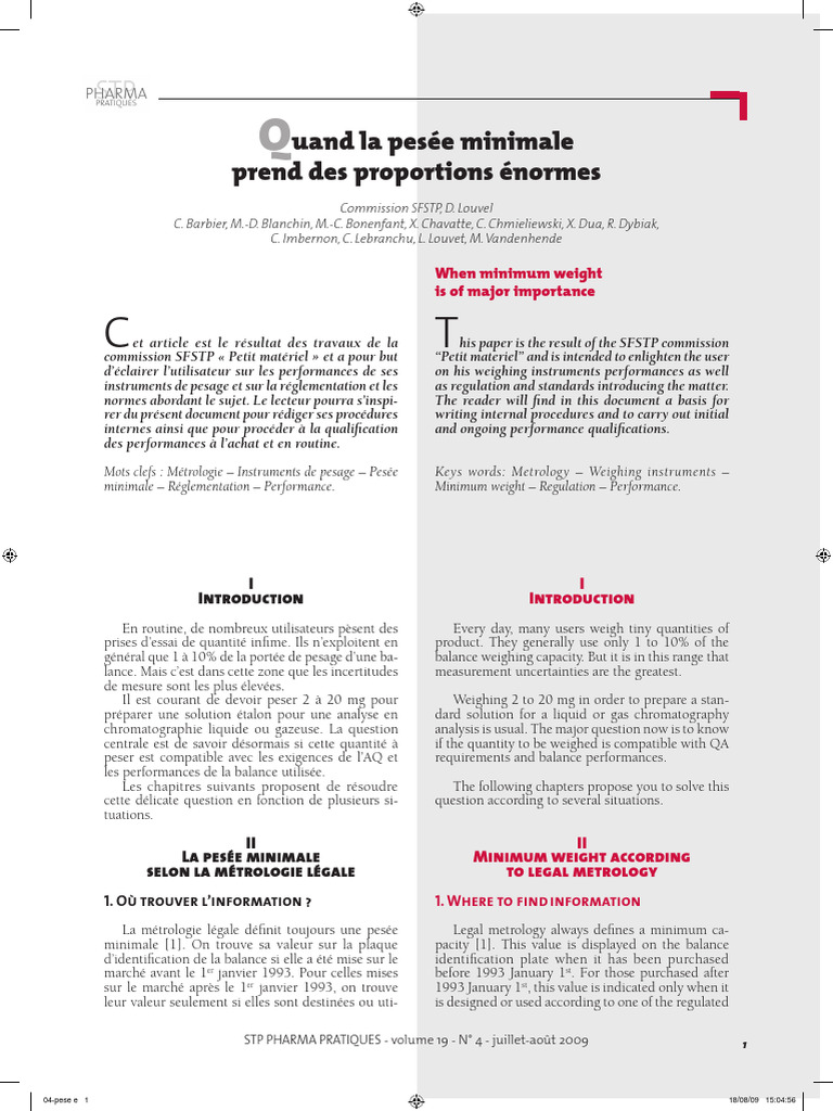 Balances - Minimum Weight | PDF | Balance (instrument) | Métrologie
