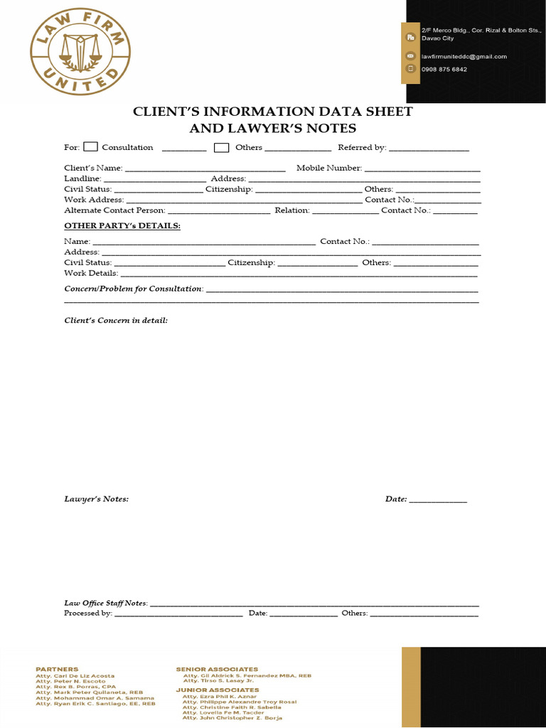 Client Information and Lawyer Notes Form | PDF | Business | Finance ...