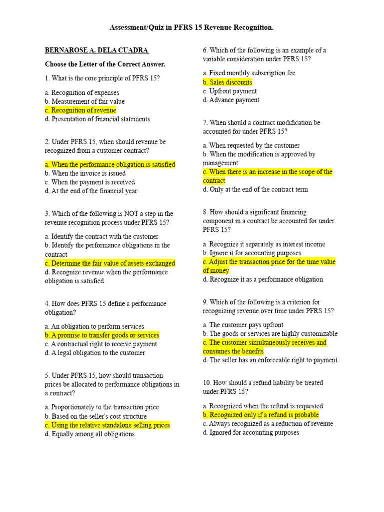 PFRS 15 Assesmnet | PDF | Revenue | Prices