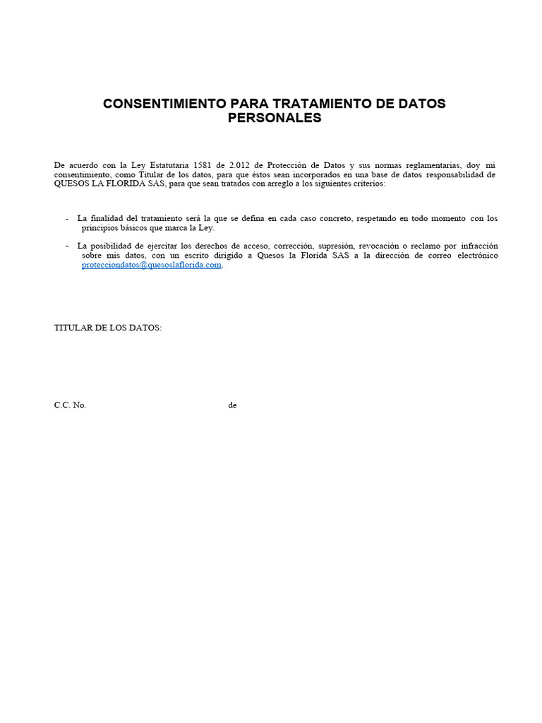 3.consentimiento para Tratamiento de Datos Personales | PDF
