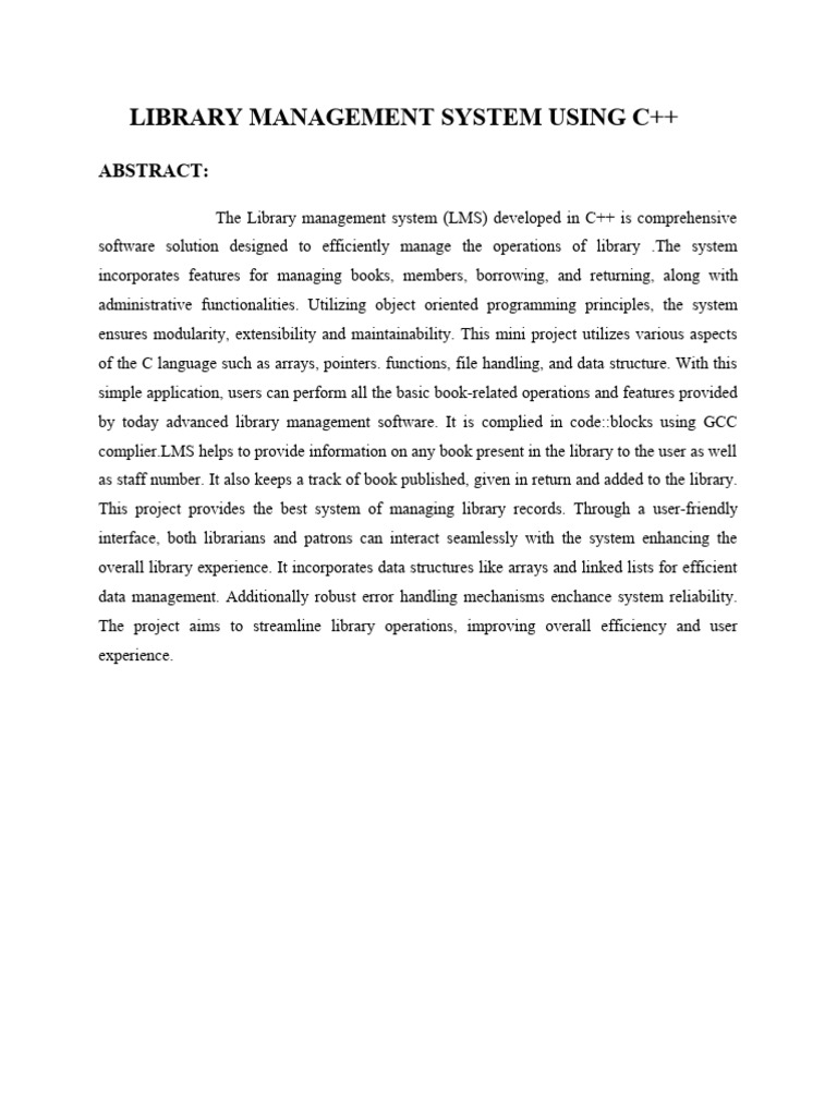 Library Management System | PDF | C++ | Library (Computing) Library Management System | PDF | C++ | Library (Computing)