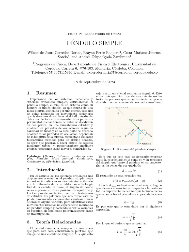 Péndulo Simple | PDF | Péndulo | Oscilación