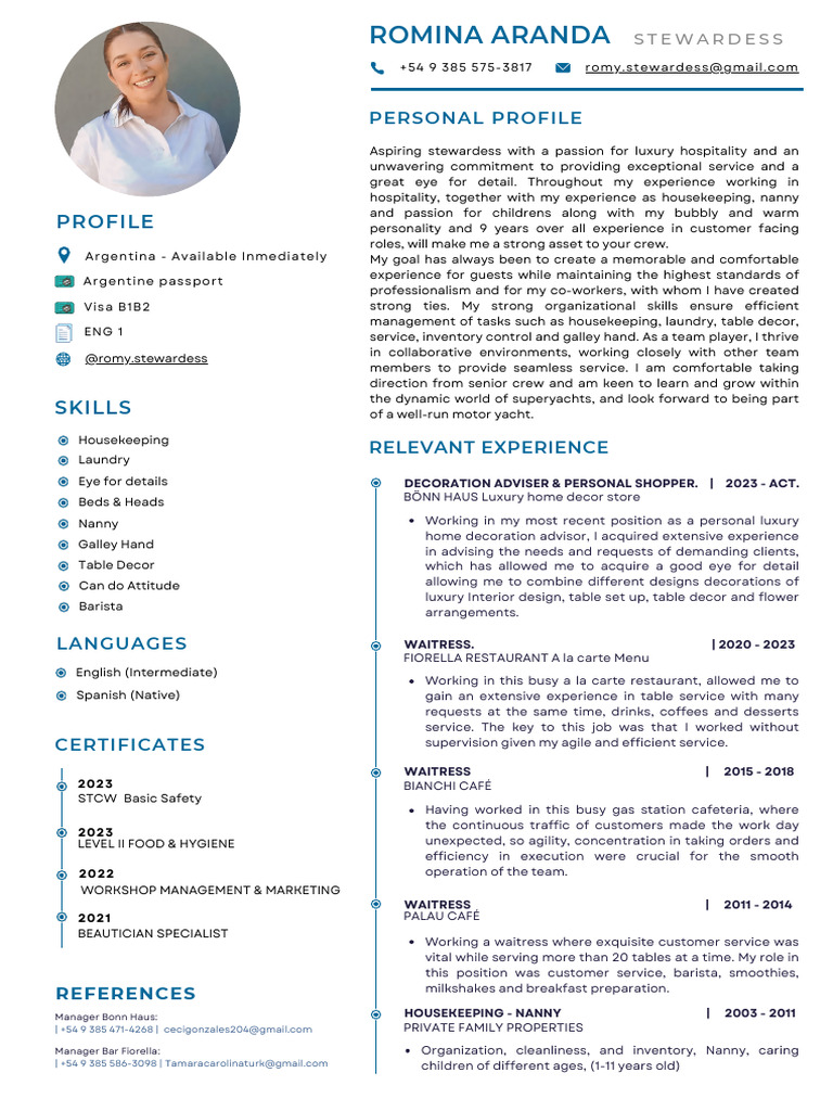 CV Stew Romina Aranda | PDF | Waiting Staff