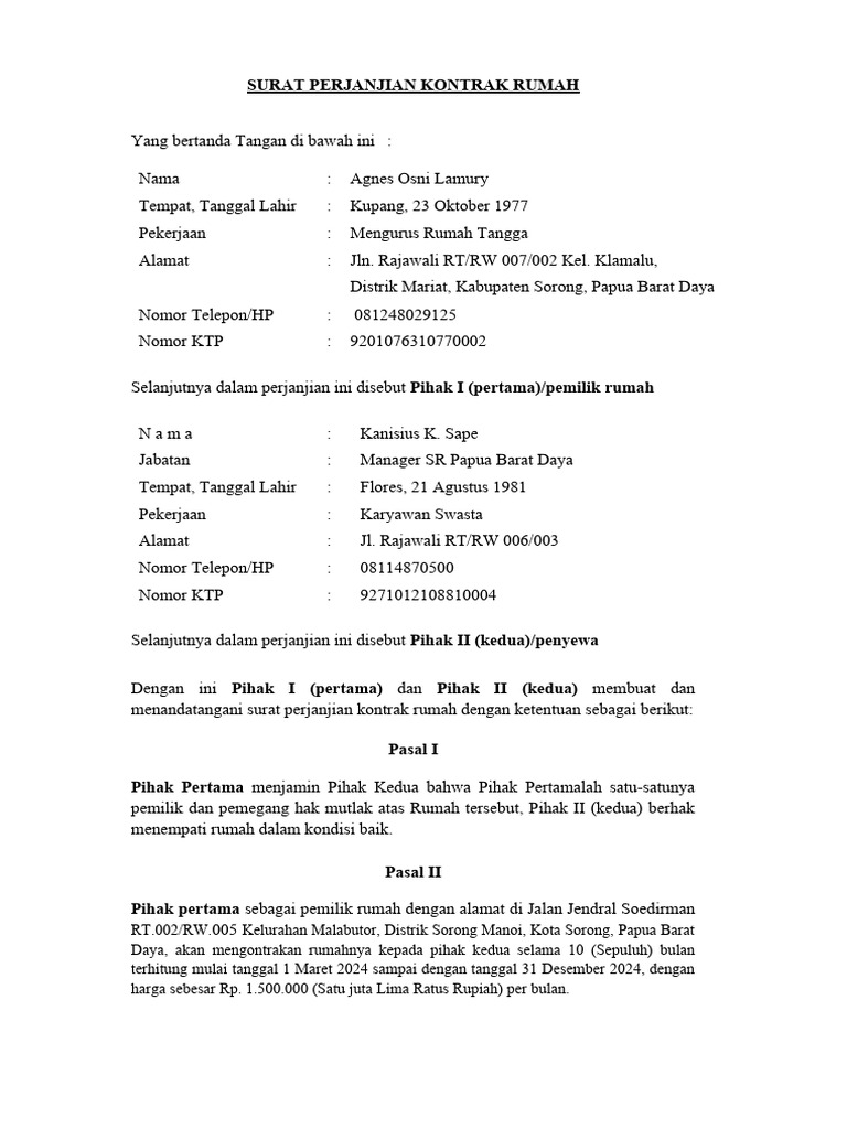 Kontrak Rumah 2024 - Rev SRM, Foc, Ic Final | PDF