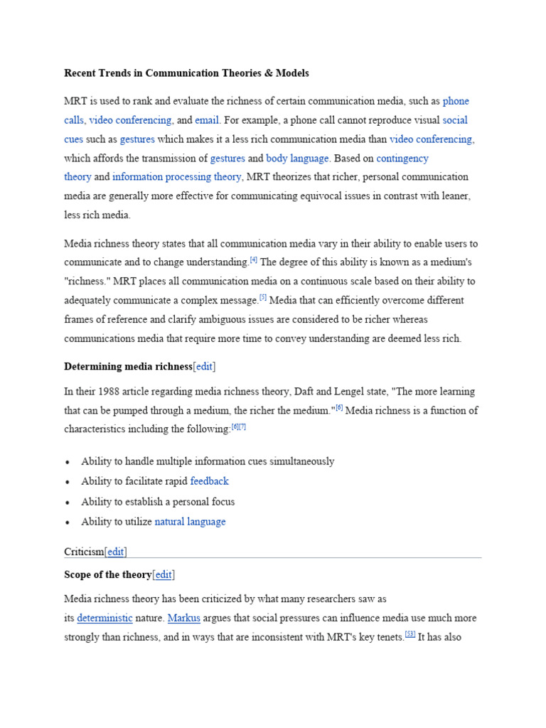 Recent Trends in Communication Theories | PDF | Human Communication ...