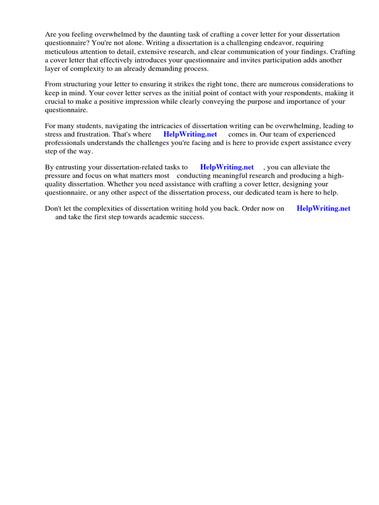 Sample Cover Letter For Dissertation Questionnaire | Download Free PDF ...