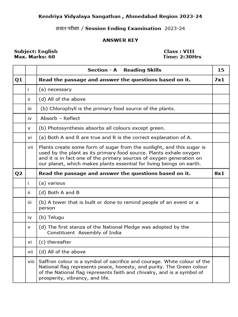 SEE-2-Class-8th-English Answer Key | PDF | Plants