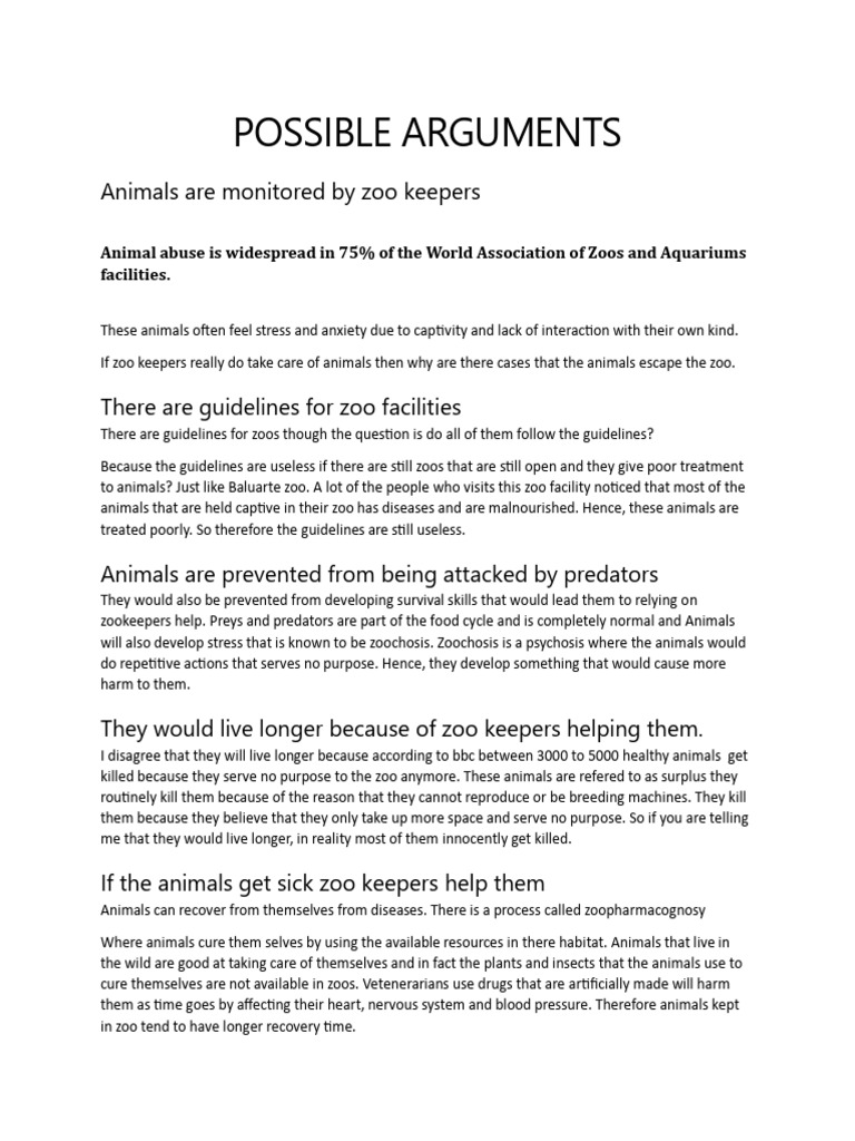 Possible Arguments Zoo | Download Free PDF | Zoo | Endangered Species
