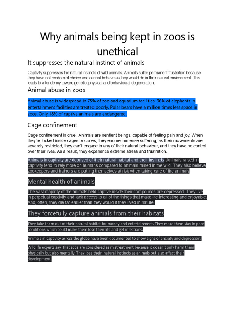 Unethical Treatment of Zoo Animals | PDF | Zoo | Behavioural Sciences