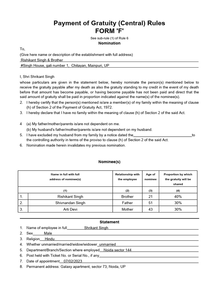 Filling Out Gratuity Form 'F' Guide | PDF | Justice | Crime & Violence