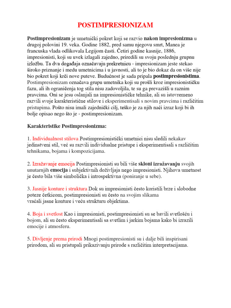 Skripta Za Ispit - Postimpresionizam | PDF