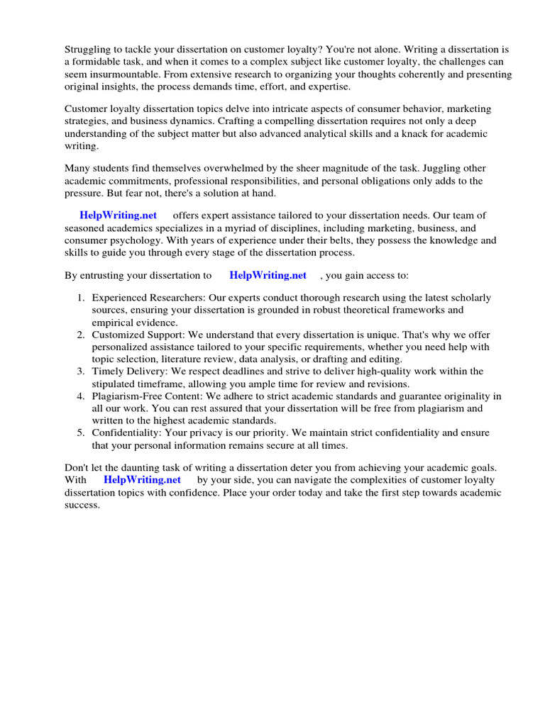 Customer Loyalty Dissertation Topics | PDF | Marketing | Brand