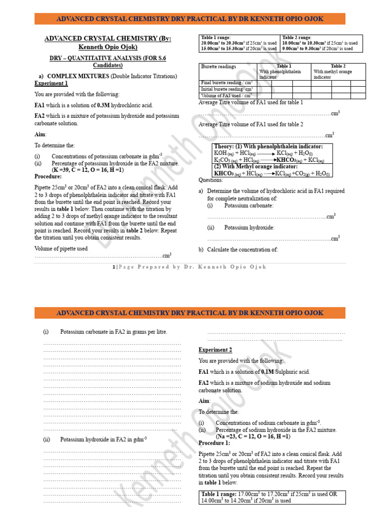 A' Level Crystal Chemistry Practical by Dr. Opio-Ojok | PDF