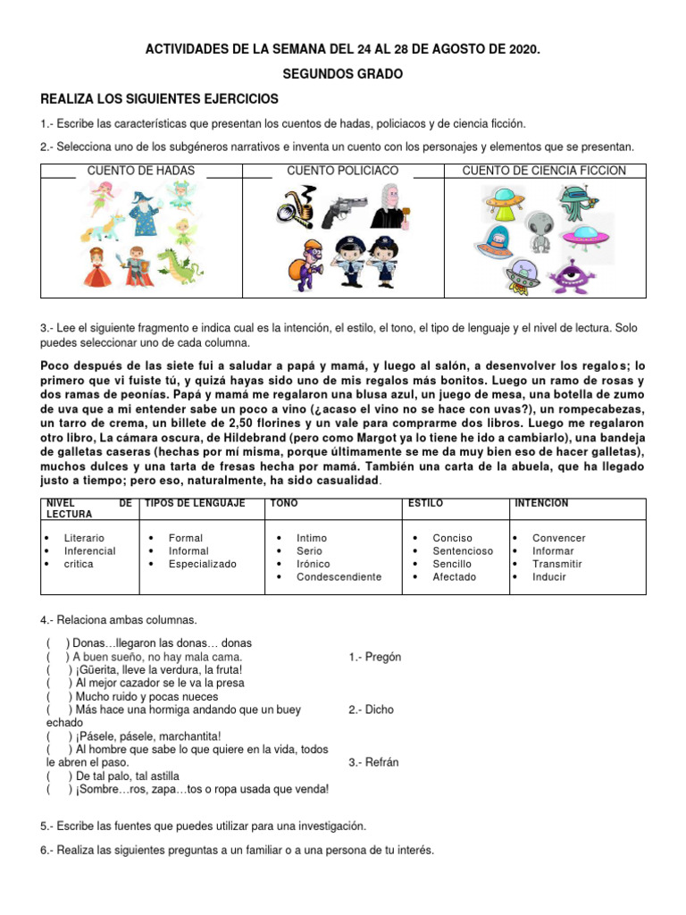 Actividades Escolares de Agosto 2020 | PDF