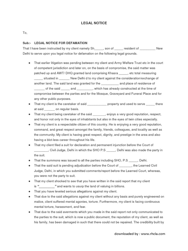 Legal Notice For Defamation LawRato | PDF | Defamation | Lawsuit