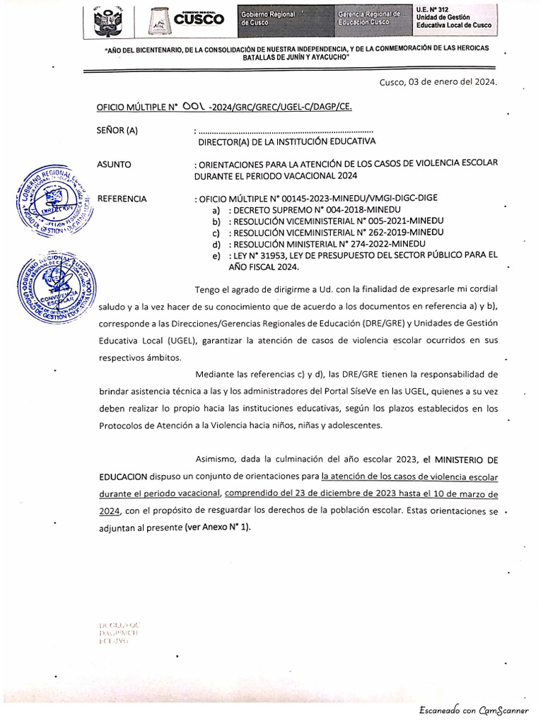 Oficio Multiple N°001 - 2024 | PDF