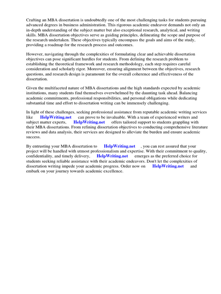 Mba Dissertation Objectives | PDF | Methodology | Thesis
