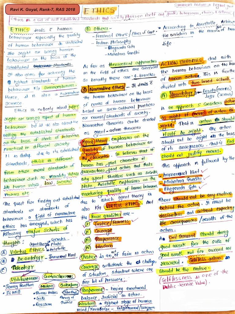 Ethics Notes - Rank 7 RAS 2018 | PDF | Virtue