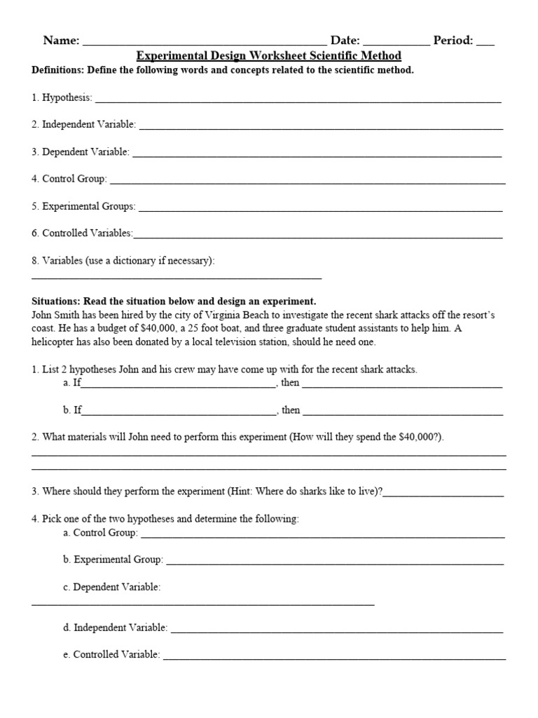 Experimental Designs Worksheet | PDF | Experiment | Hypothesis