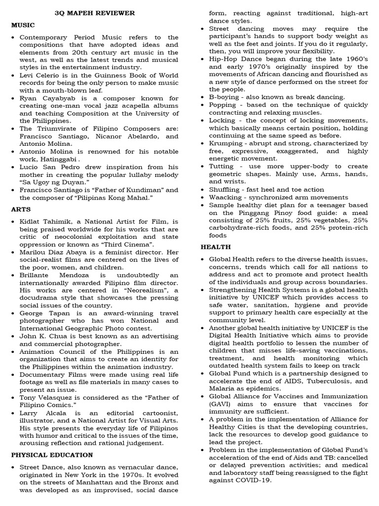 Mapeh Reviewer 3Q | PDF | Tuberculosis