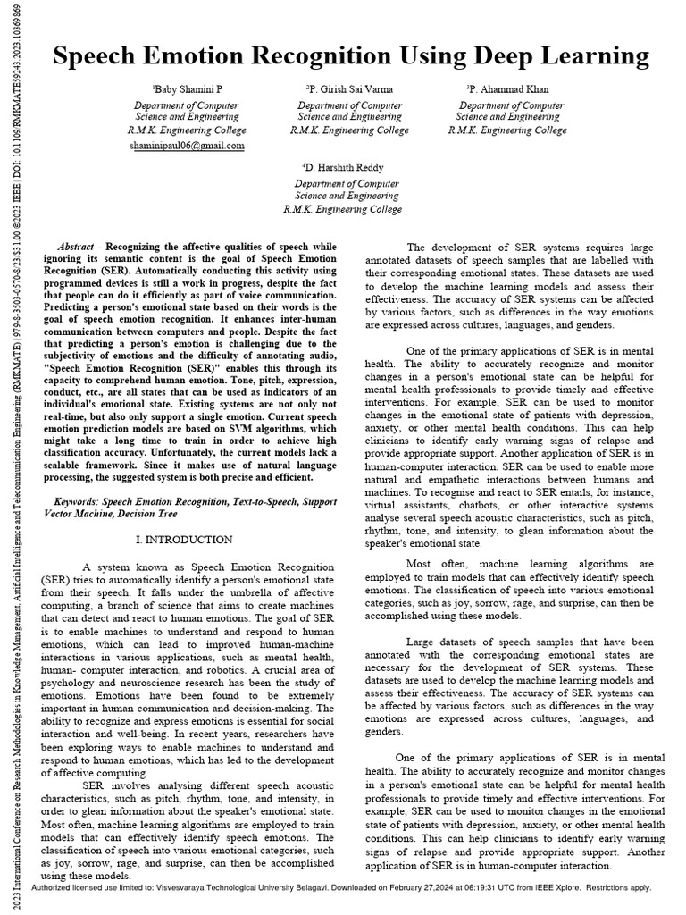 Speech Emotion Recognition Using Deep Learning Pdf Speech Synthesis Speech Recognition