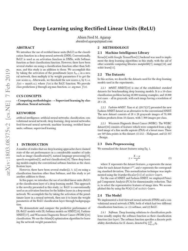 Deep Learning Using Rectified Linear Units (ReLU) | PDF | Deep Learning ...